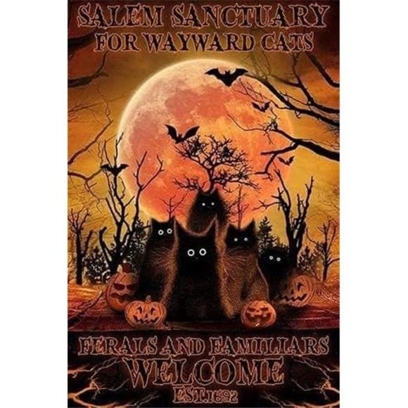 Wall Decor | Salem Sanctuary For Wayward Cats Halloween Cat Pumpkin Tin ...